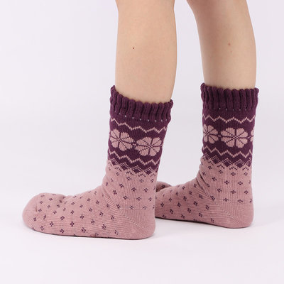 Wholesale Winter Thick Warm Middle length slipper Socks For Women  knitting cute petal Pattern Home Floor Socks