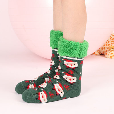 women breathable anti-slip socks polyester green socks with father christmas pattern thick christmas stocking