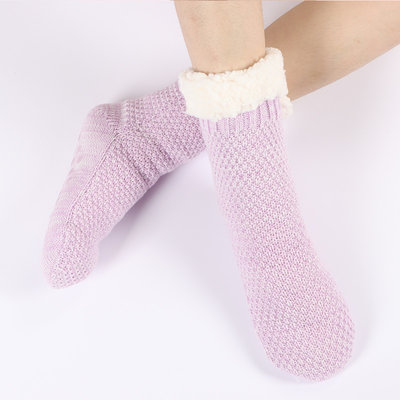 hot sales Winter Fur  Knit Anti Slip Grippers Slipper Sock Ladies House solid color floor sock Carpet Socks