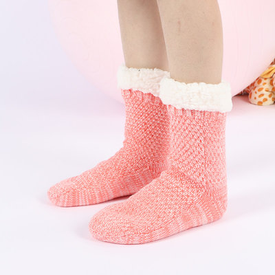 hot sales Winter Fur  Knit Anti Slip Grippers Slipper Sock Ladies House solid color floor sock Carpet Socks