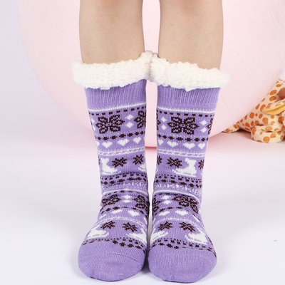 hot sales ladies slipper socks with fashion pattern anti-skid home wear socks with faux fur lined women fuzzy socks
