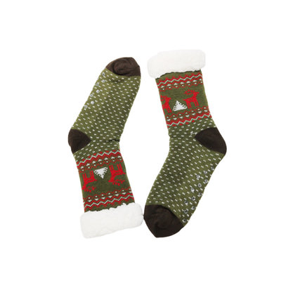 Christmas Reindeer Spots Ladies Slipper Socks Faux Fleece Lined Home Warm