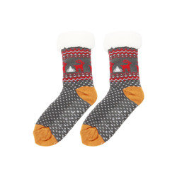 Christmas Reindeer Spots Ladies Slipper Socks Faux Fleece Lined Home Warm