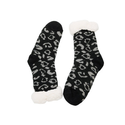 Customized Leopard Thick Warm Clouds Fabric Slipper Socks  Fuzzy Fleece Dot Women Slipper Socks