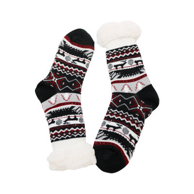 Fuzzy Slipper Socks Warm Thick Heavy Fleece Lined Fluffy Christmas Stockings Winter Socks Women Snowflake Deer Knit