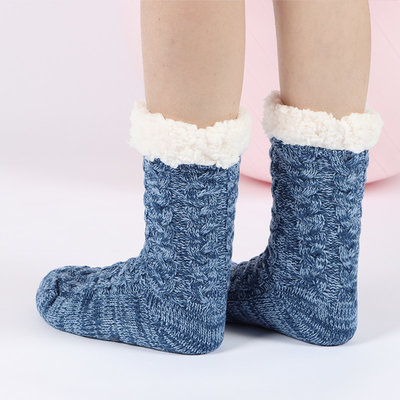 new Winter Knit Anti Slip Grippers Slipper Sock Women House medium length Slippers solid color Carpet Socks