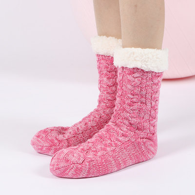 new Winter Knit Anti Slip Grippers Slipper Sock Women House medium length Slippers solid color Carpet Socks