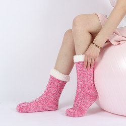 new Winter Knit Anti Slip Grippers Slipper Sock Women House medium length Slippers solid color Carpet Socks