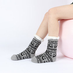 2021 hot sell women new skin-friendly casual socks non-slip faux fur Lining Fuzzy Slipper Socks with Christmas pattern