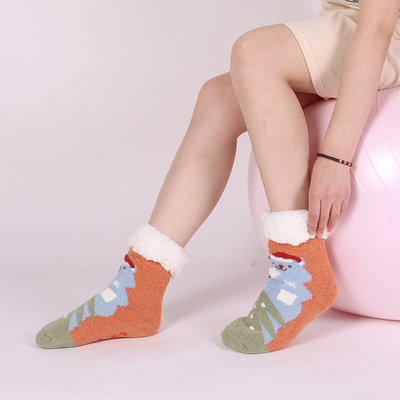 female winter skin-friendly breathable mid length sherpa socks non-slip homes socks antiskid absorb sweat women fuzzy sock