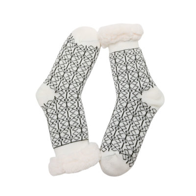 Black White Skidproof Ladies Slipper Socks Anti Slip Casual  Knitted