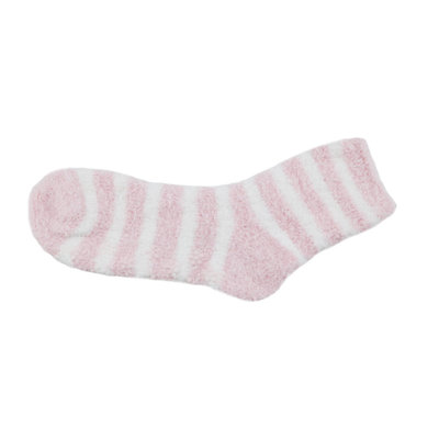 Polyester Ladies Slipper Socks  Pink White Stripes Indoor  Fluffy Warm