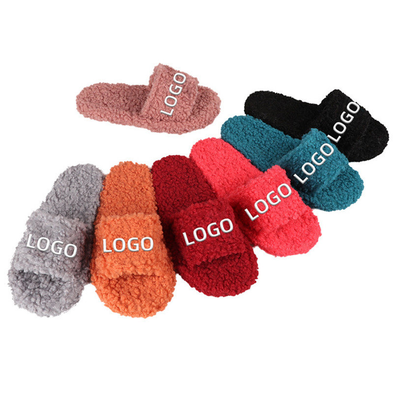 Custom logo outdoor soft plush slippers for women and ladies hot sale wholesale non-slip home indoor custom shoes