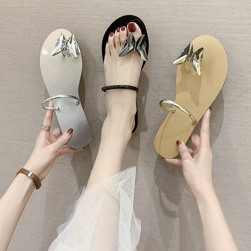 2022 new summer flip flops wholesale diamond sandals flat butterfly slippers for women beach shoes in stock
