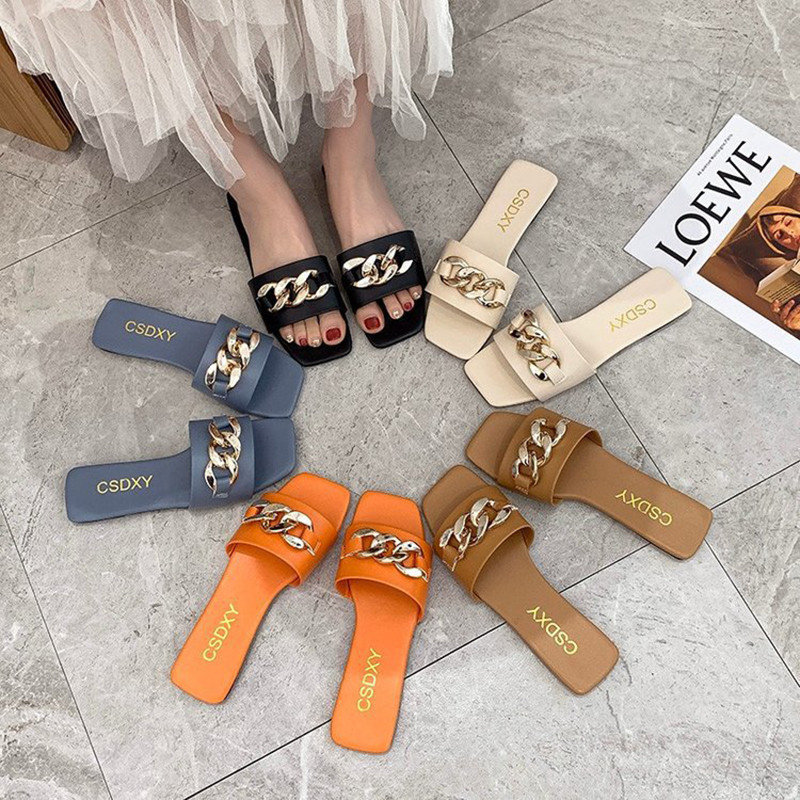 New design summer flat bottom women cheap outdoor slippers fashion metal buckle retro non-slip sandals in stock