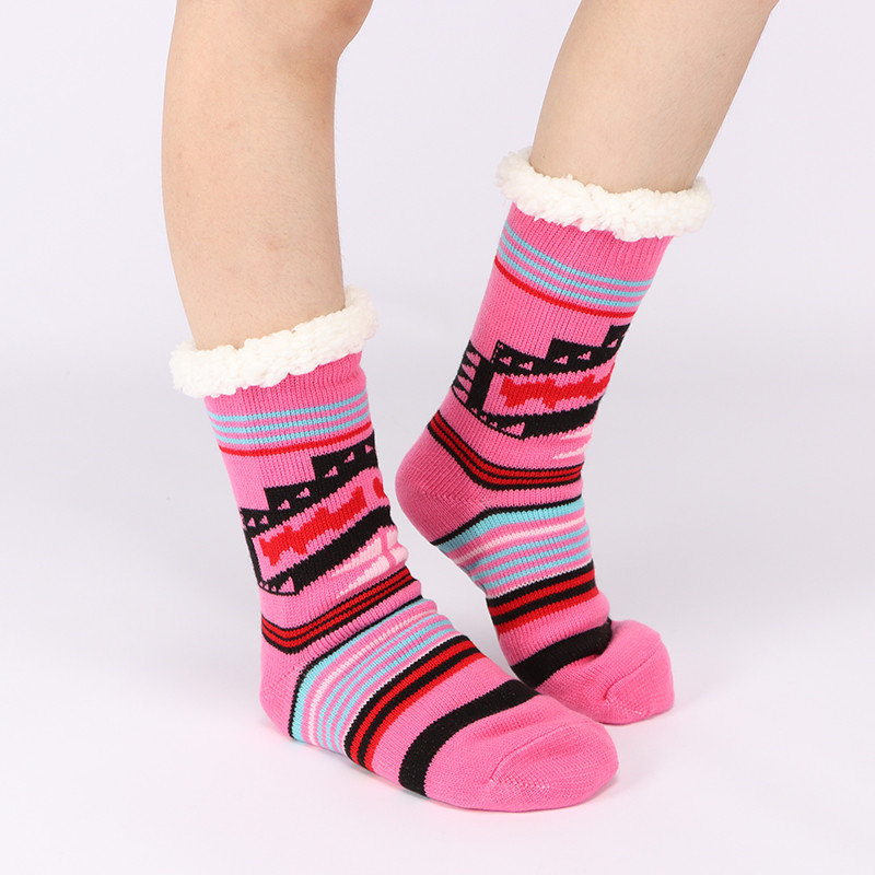 Girls Slipper Socks Thick Warm Fuzzy plush lined Winter Socks Christmas Stockings women non-skid slipper sock