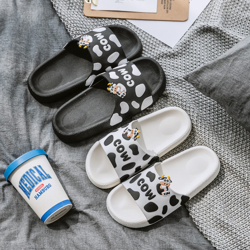 Cute spotted cow couple slippers summer indoor soft high elastic non-slip thick-soled bathroom slippers