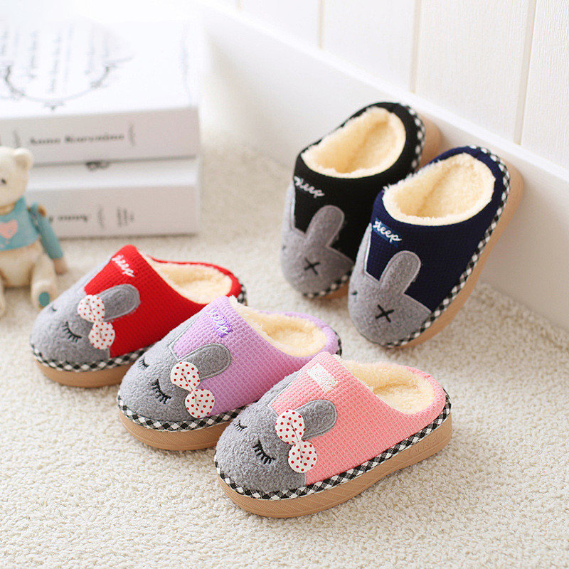 Children slippers home warm cartoon smile rabbit winter non-slip thick bottom cute girls bedroom shoes in stock