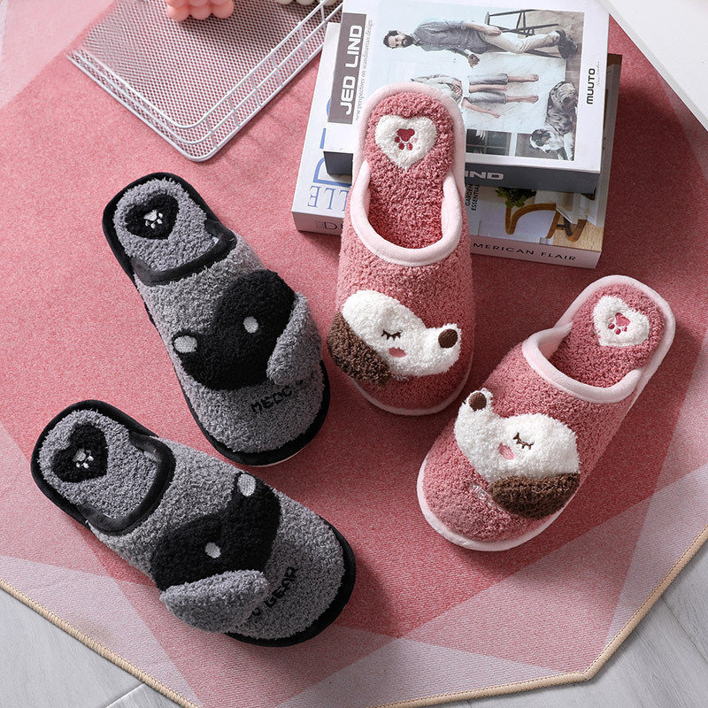 New fashion cute home indoor shoes female winter warm non-slip soft bottom couple cartoon slippers in stock