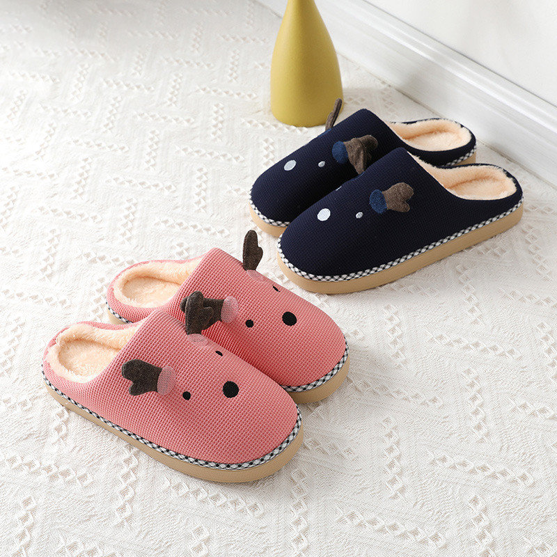 2021 new cartoon deer shape couple slippers hot sale winter ladies cute warm soft plush non-slip household shoes