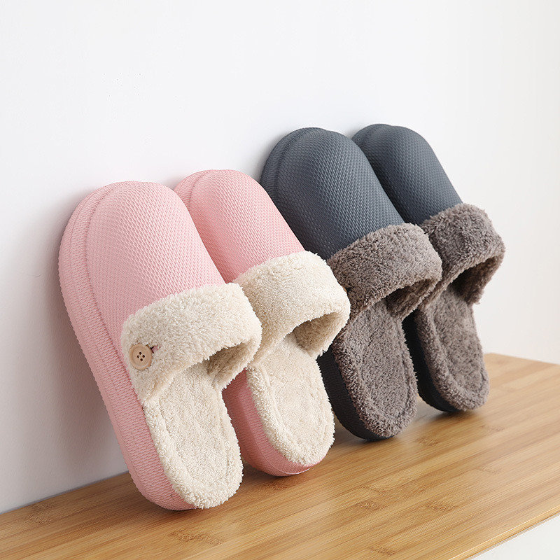2021 new waterproof simple style slippers women winter warm non-slip couple removable home indoor shoes