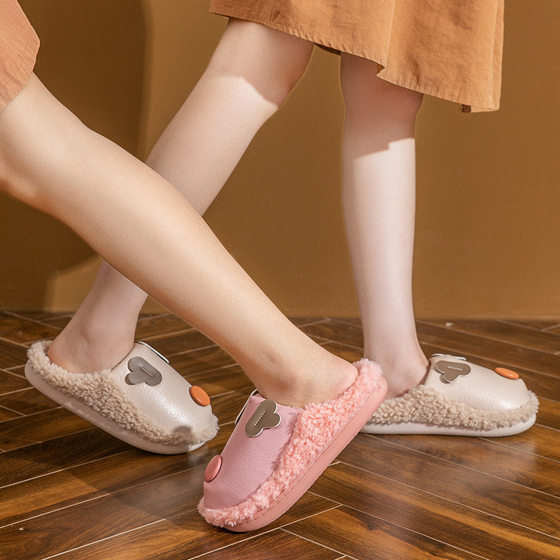 Hot selling fashion cartoon winter warm slippers women Waterproof vamp soft plush non-slip home indoor shoes