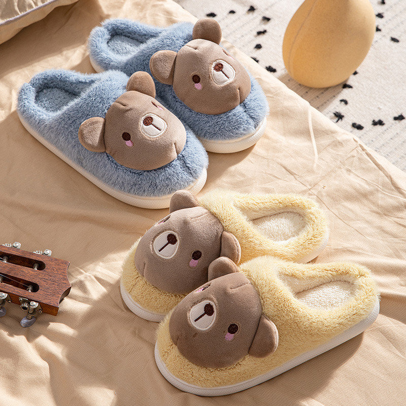 Women Wholesale Winter Cute Bear Home Indoor Slippers Cartoon Plush Warm fluffy Non-Slip Shoes faux fur
