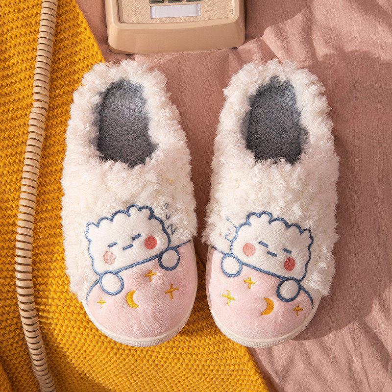 New winter Cute Sleeping Bear Shape Thick Bottom Home Indoor Slippers Women Plush Warm Non-Slip garden shoes