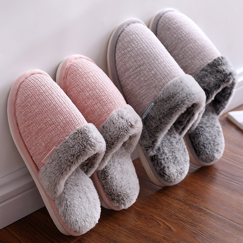 Wholesale Japanese Simple Style Cotton Slippers Rabbit Hair Comfort Warm Non-Slip Home Indoor custom shoes