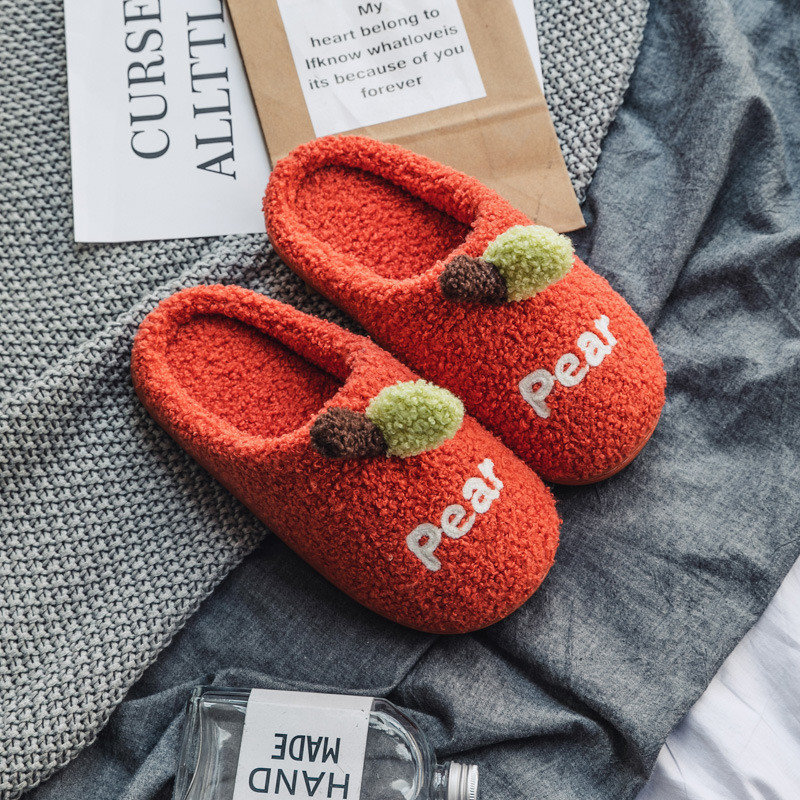 new design couple fruit winter warm slippers cartoon house indoor non-slip winter women plush  slippers