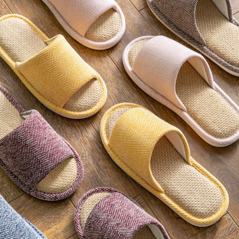 2021 new fashion linen couple slippers autumn home non-slip mute and sweat-absorbent soft bottom floor slippers