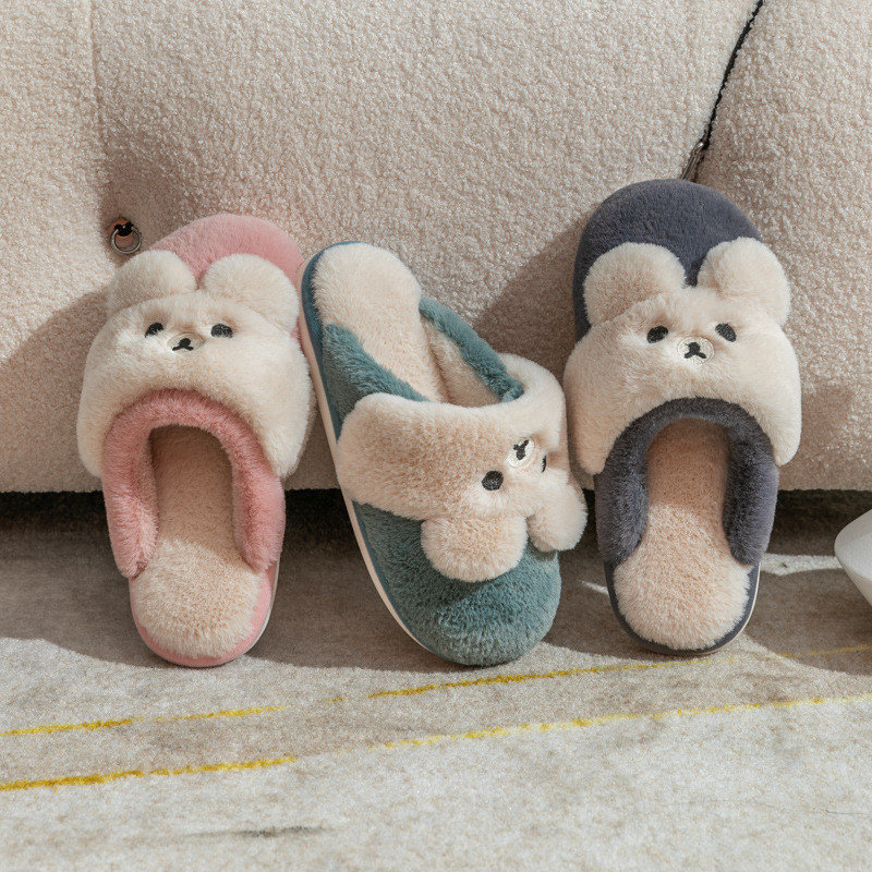 women's Cute bear breathable soft bottom home slippers lovely non-slip winter fluffy house shoes in stock