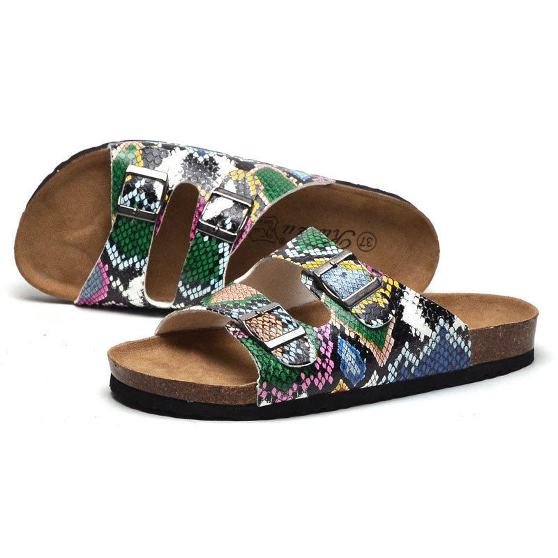 High quality multicolor serpentine sandal women cork sandals slipper casual summer slippers rubber sandals