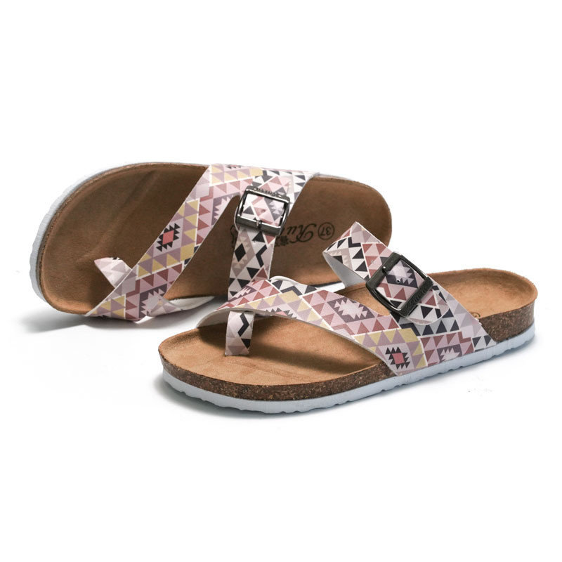 Women geometry Print rubber flat sole Sandal Summer Autumn Beach Slippers For Ladies new design cork slipper