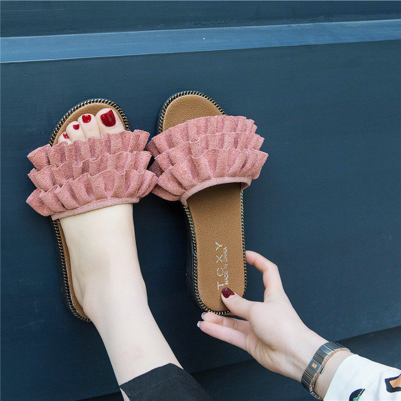 Simple Round Head  Beach Shoes Solid Color Lace Women Flat  Beach Shoes