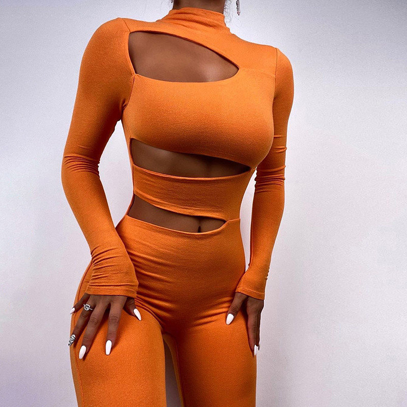 New design new sexy hollow high waist yoga tracksuits tight sports fitness lady jumpsuit fashion women's pants trousers