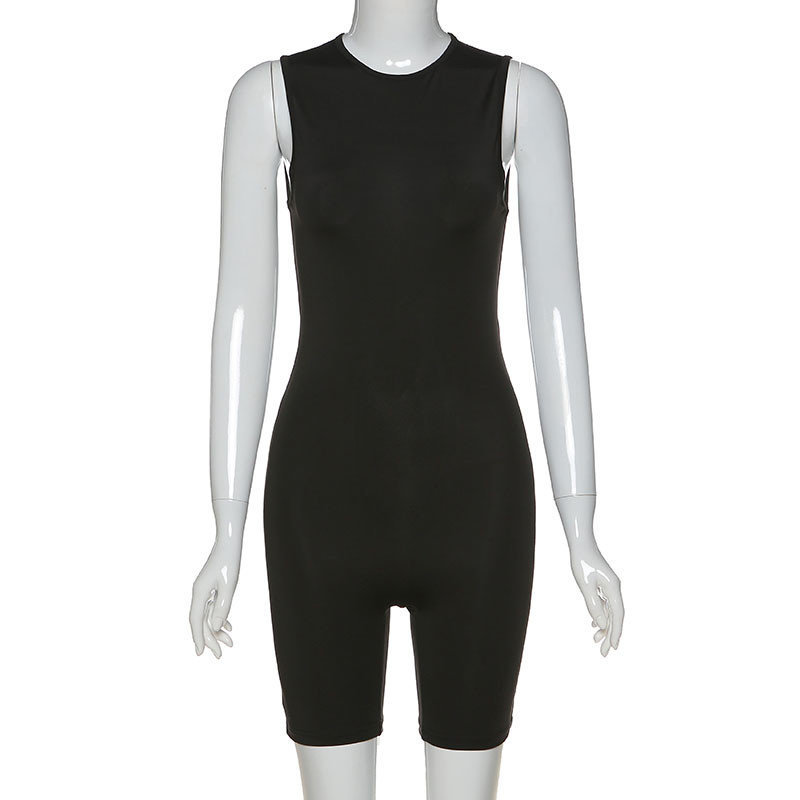 New Arrivals Summer Fashion Women Casual round Neck Sleeveless Slim Short Pants Solid Romper Jumpsuit