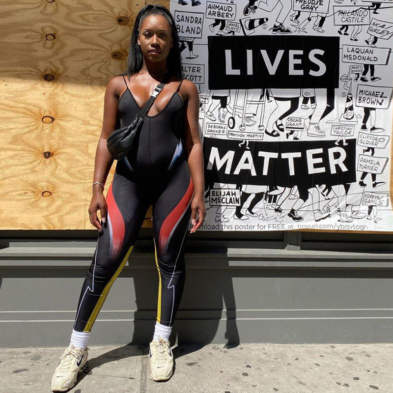 2021 spring Hot sale New comfortable Backless streetwear one piece jumpsuit women printed Sleeveless slim yoga set