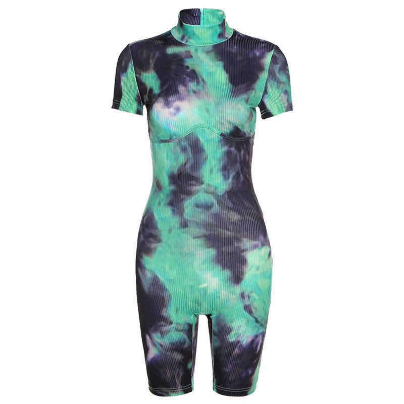 One Piece Women Jumpsuits round Neck Short Printed Summer Bodycon ladies casual Jumpsuits