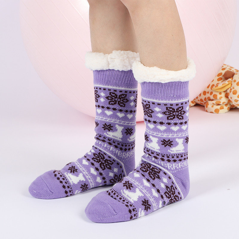 hot sales ladies slipper socks with fashion pattern anti-skid home wear socks with faux fur lined women fuzzy socks