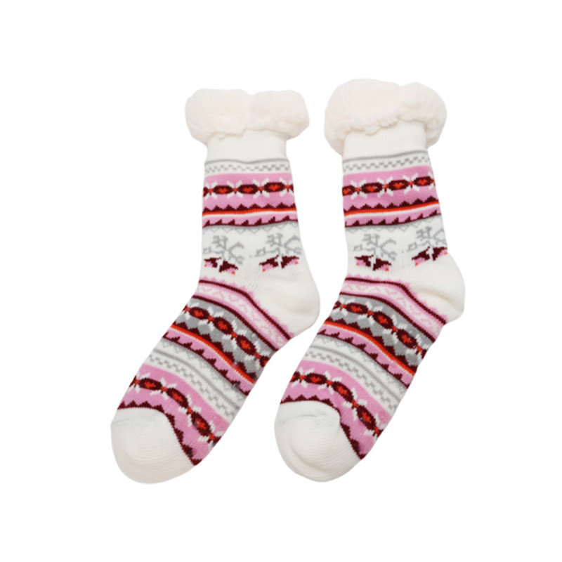 Comfortable Pink Snow Plush Lining House Socks Casual  For Women Winter