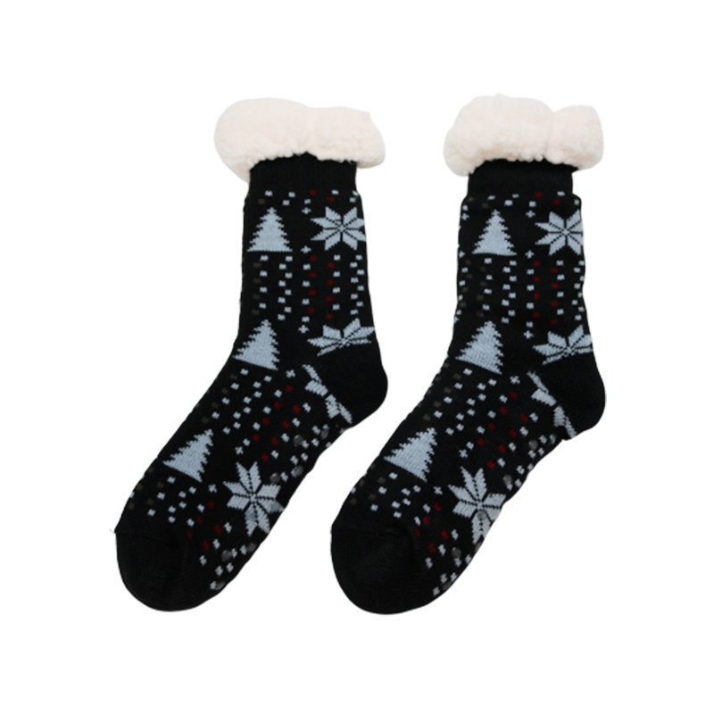 ladies winter double layers home sock sherpa lined plush women christmas slipper socks