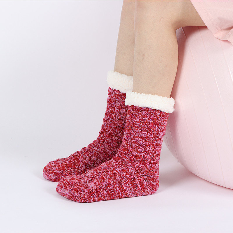 new Winter Knit Anti Slip Grippers Slipper Sock Women House medium length Slippers solid color Carpet Socks