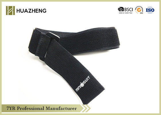Black Custom Strap Elastic Hook And Loop Strap Logo Printed for Self-stick