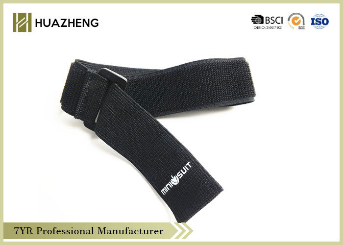 Black Custom Strap Elastic Hook And Loop Strap Logo Printed for Self-stick