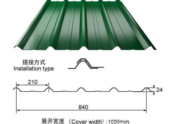 ISO9001 Color Coated Steel Roofing Sheet 3000 - 12000mm Length Optional