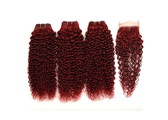 cabello humano rizado brasileño de la armadura del pelo rizado del color 99J 4 paquetes con el cierre