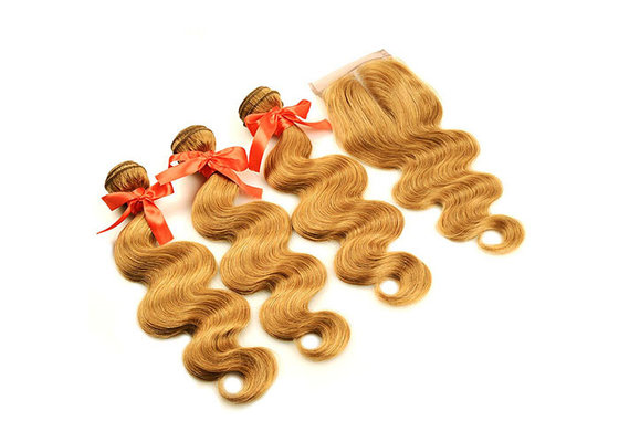 Armadura del cabello humano de la onda del cuerpo del Blonde de miel con color modificado para requisitos particulares cierre del cordón