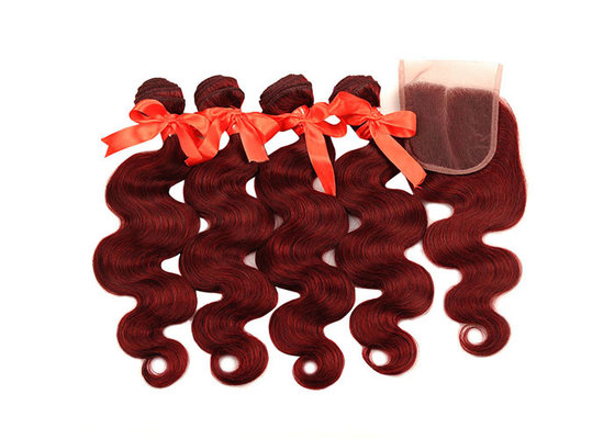 Ningún pelo indio de la onda del cuerpo del enredo lía con el color Remy 4' del cierre 99# *4 '