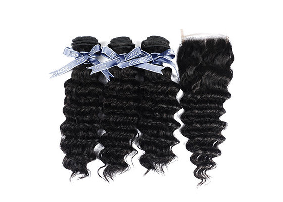Paquetes profundos del pelo de la onda de Remy de la Virgen con pulgada natural del color 10-26 del cierre